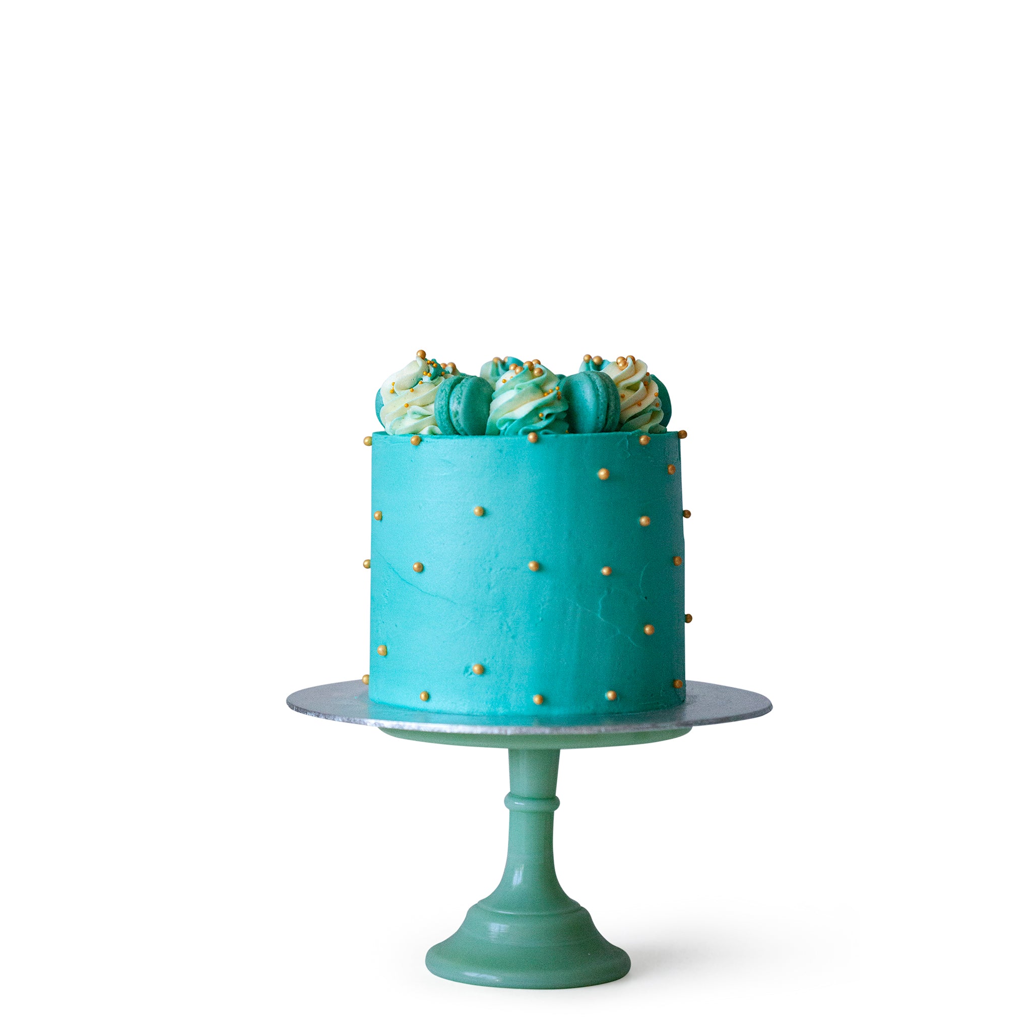 Turquoise & Gold Macaron Cake – Tastopia